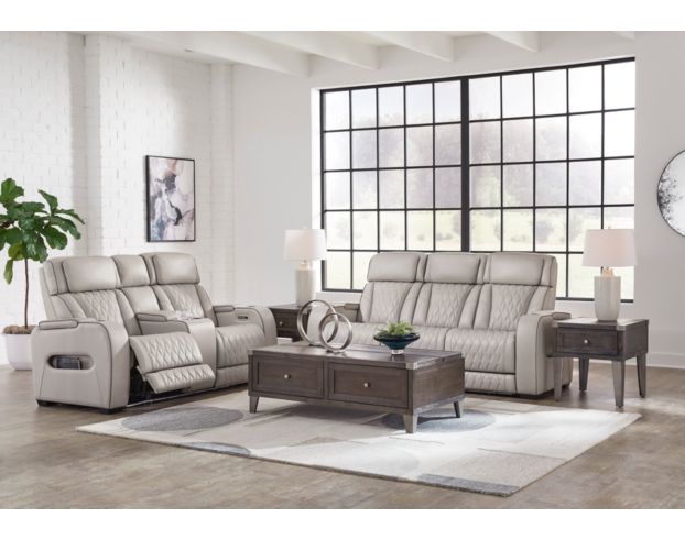 Ashley Boyington Gray Dual Power Leather Reclining Sofa Homemakers