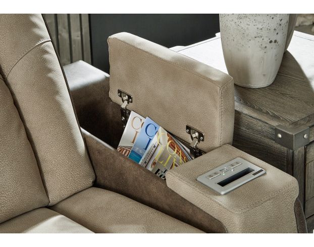 Ashley Next-Gen Sand Power Reclining Sofa with Drop Down Table | Homemakers