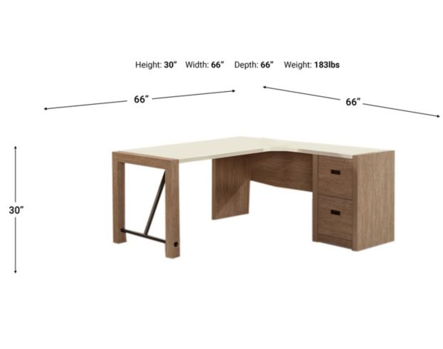 Sauder Dixon City L Shaped Desk with Drawers in Brushed Oak