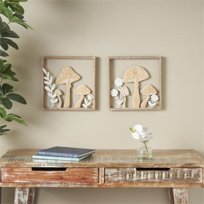 Uma Wood Cutout Mushroom Wall Art (Set of 2) | Homemakers